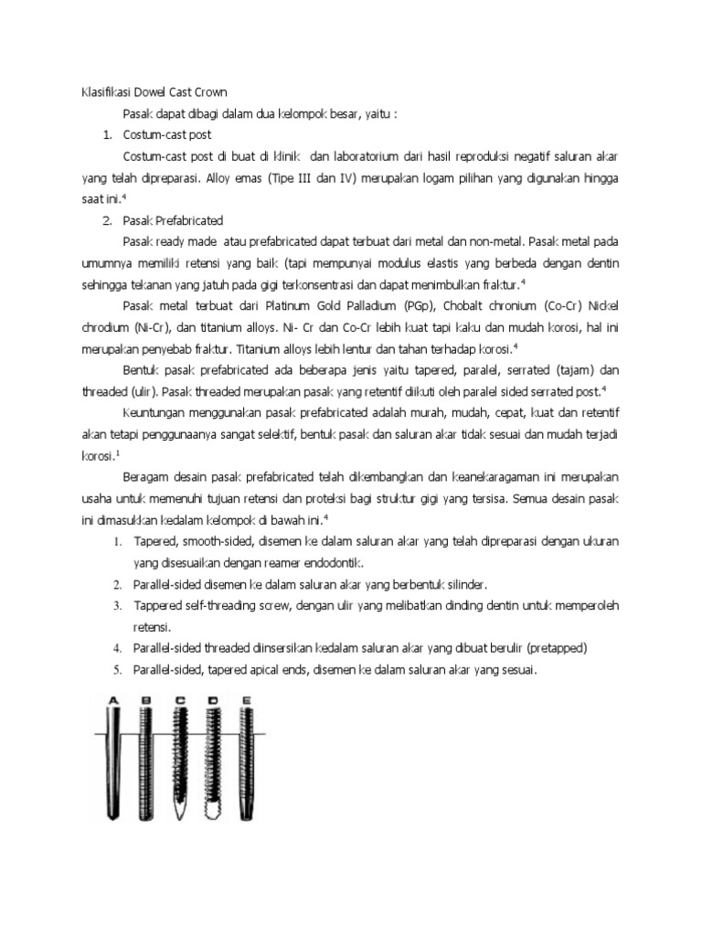 Klasifikasi Dowel Cast Crown SK 3 b6 | PDF