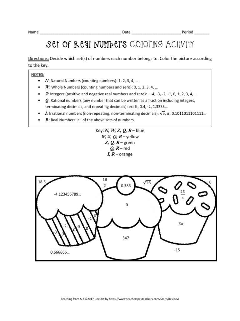 Real Number Coloring Activity | PDF | Integer | Numbers