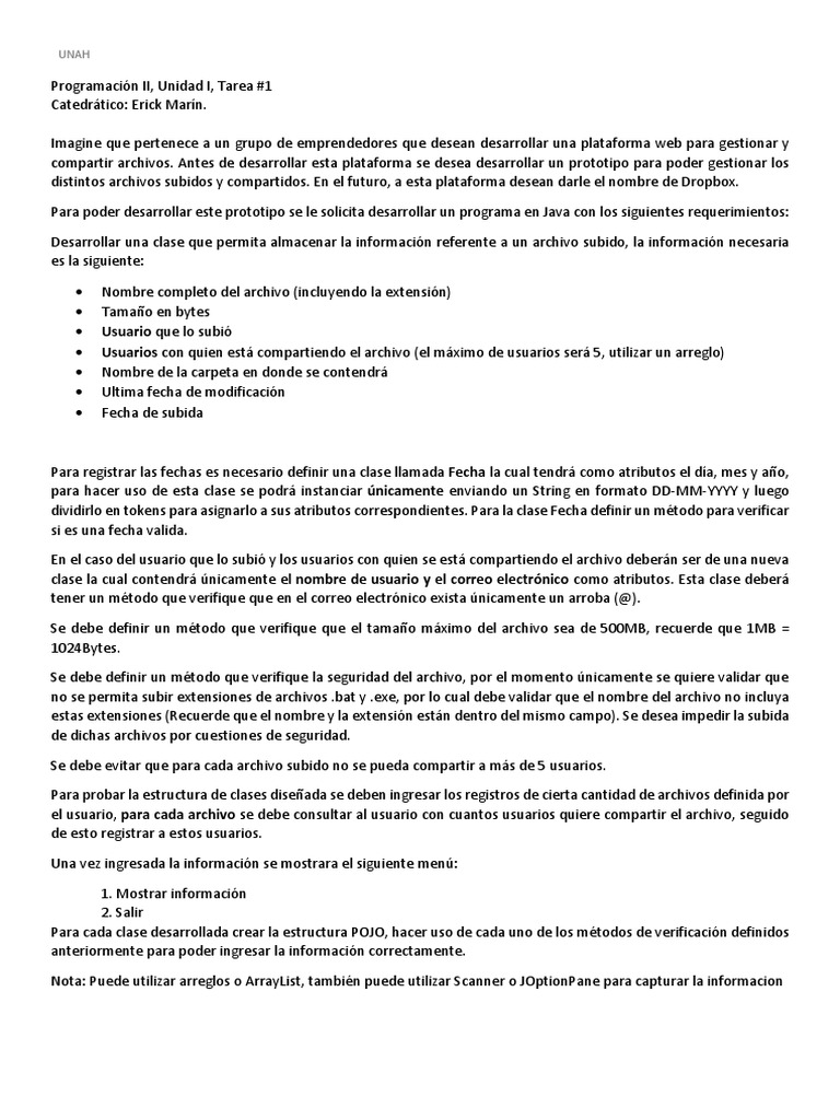 Tarea 1 PDF | PDF | Archivo de computadora | Java (lenguaje de programación)