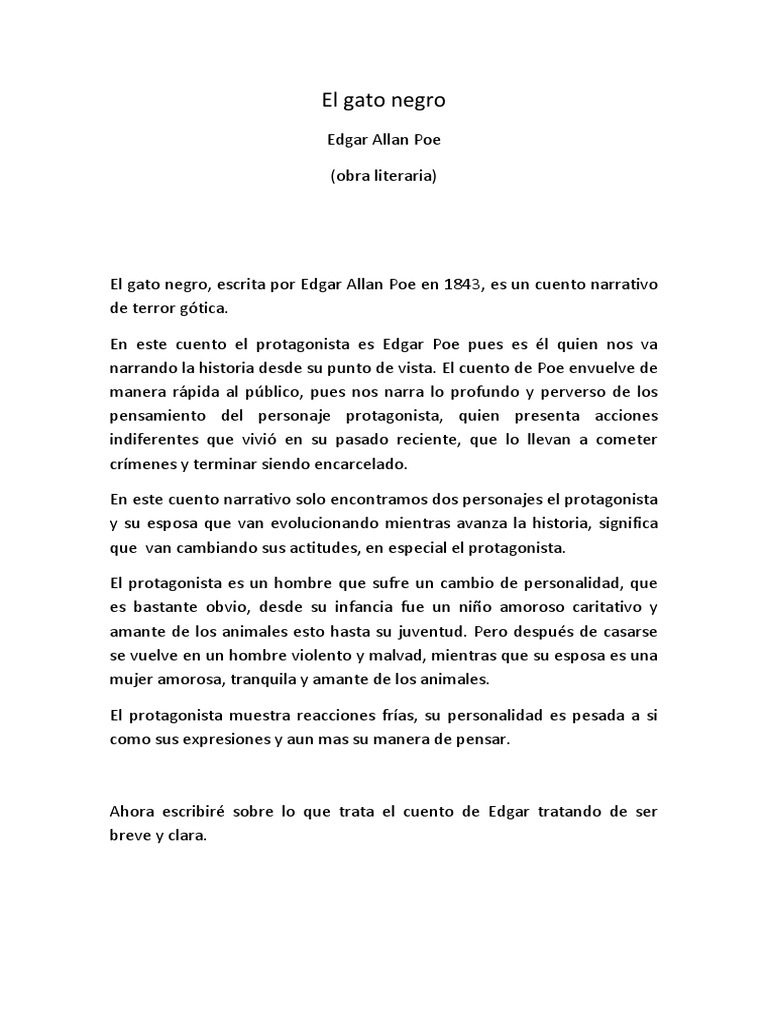 El Gato Negro | PDF | Cuentos | Edgar Allan Poe
