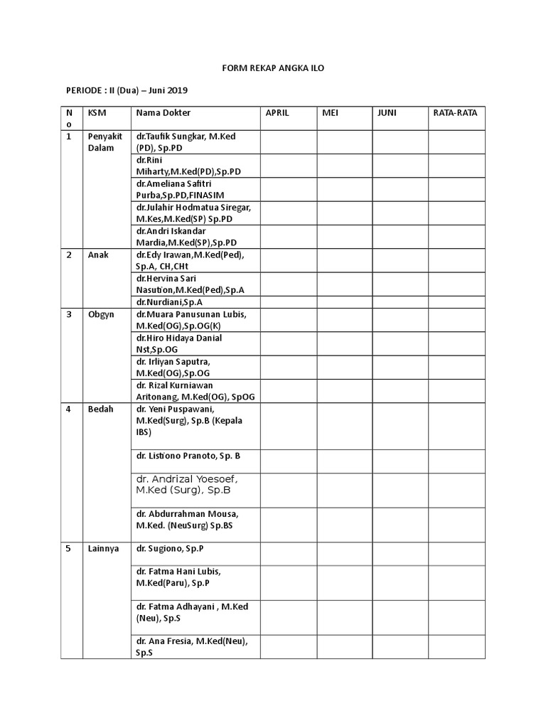 Form Rekap Angka Ilo | PDF