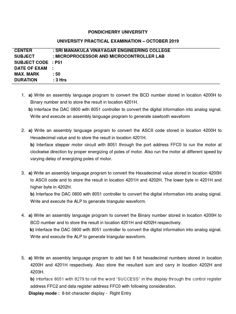 MPMC Questions | PDF | Digital To Analog Converter | Computer Data Storage