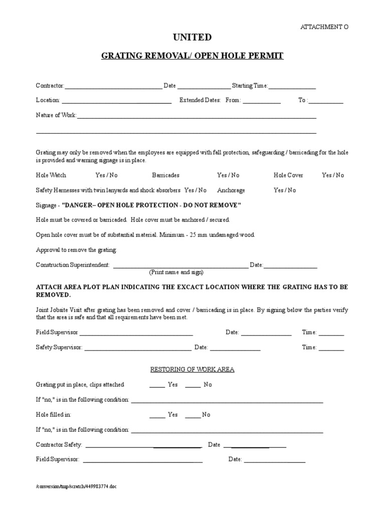 Grating Removal Safety Permit | PDF | Safety