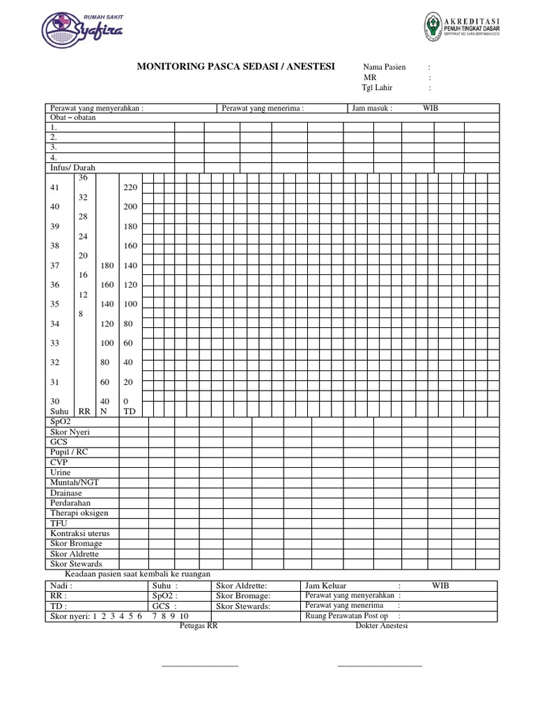 Form Monitoring Pasca Sedasi Dan Anestesi | PDF