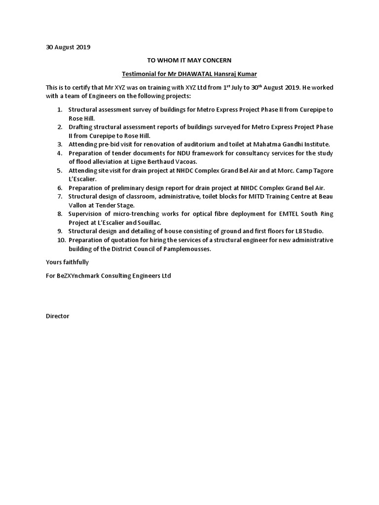 Testimonial for Hansraj Kumar's Internship | PDF