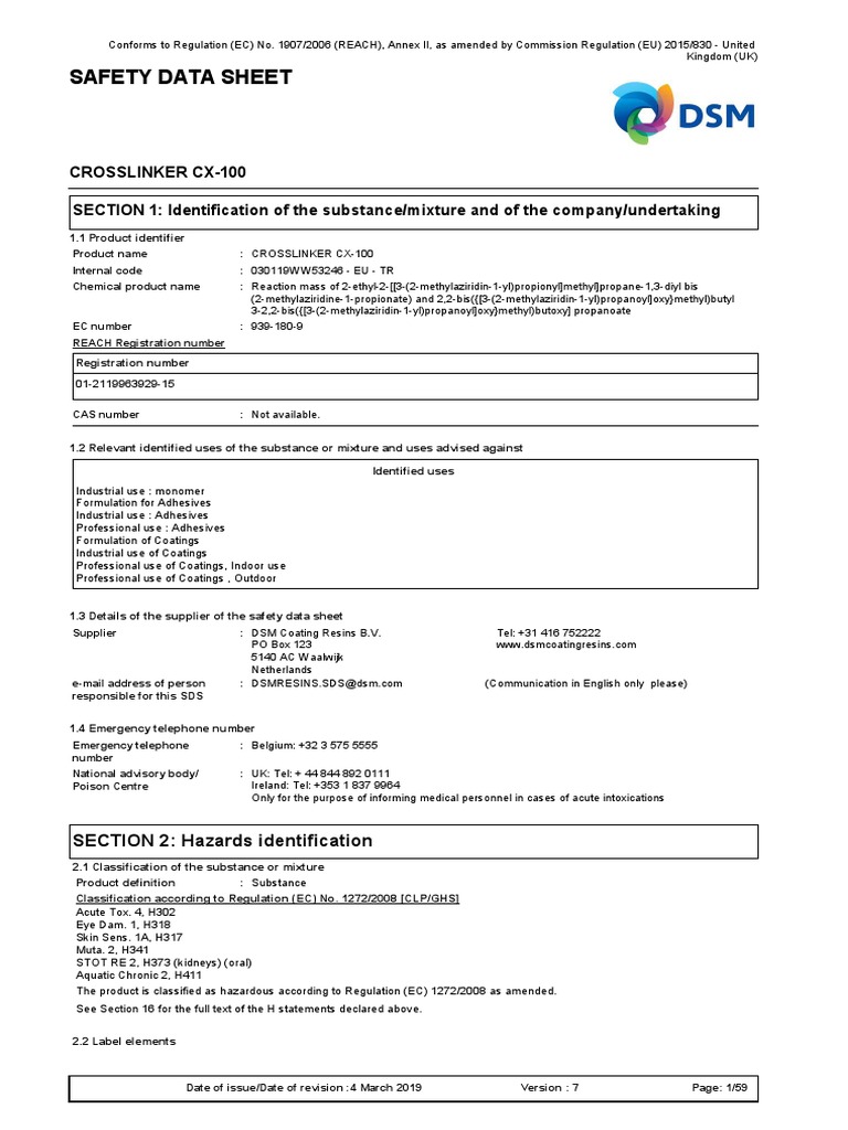 CX-100 Crosslinker Safety Data Sheet | PDF | Firefighting | Personal ...