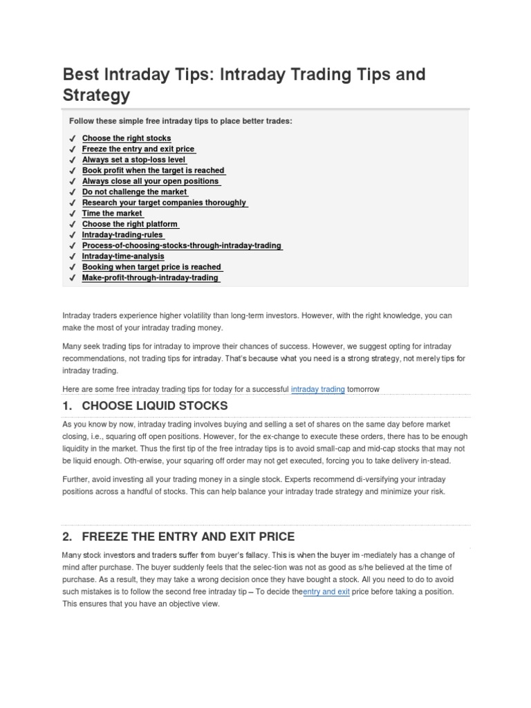 Best Intraday Tips | PDF | Day Trading | Stock Market