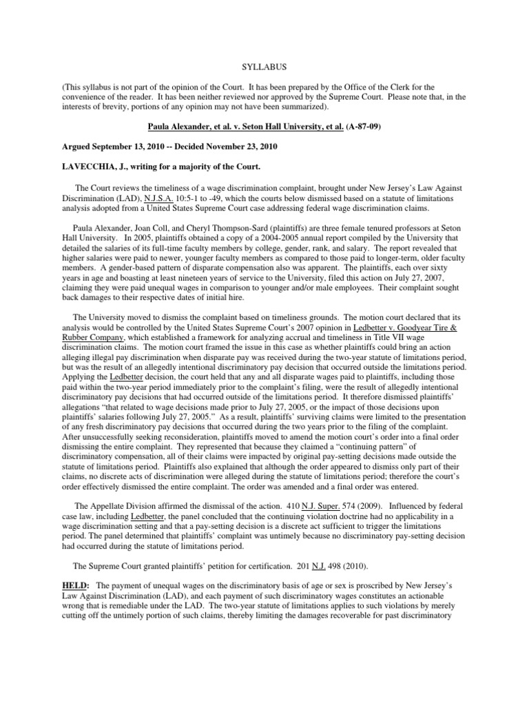 Alexander v. Seton Hall | PDF | Discrimination | Complaint