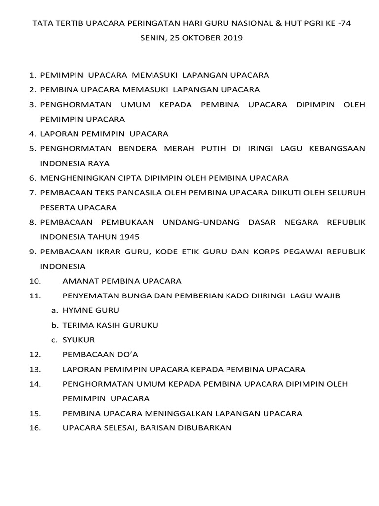 Tata Tertib Upacara Peringatan Hari Guru Nasional | PDF