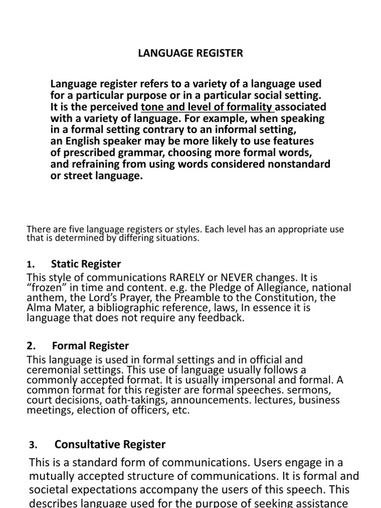 GE10 - 2. Language Register - PPT For POSTING | PDF | Communication ...