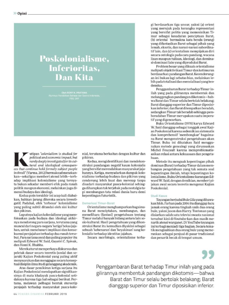 Poskolonialisme, Inferioritas, Dan Kita PDF | PDF