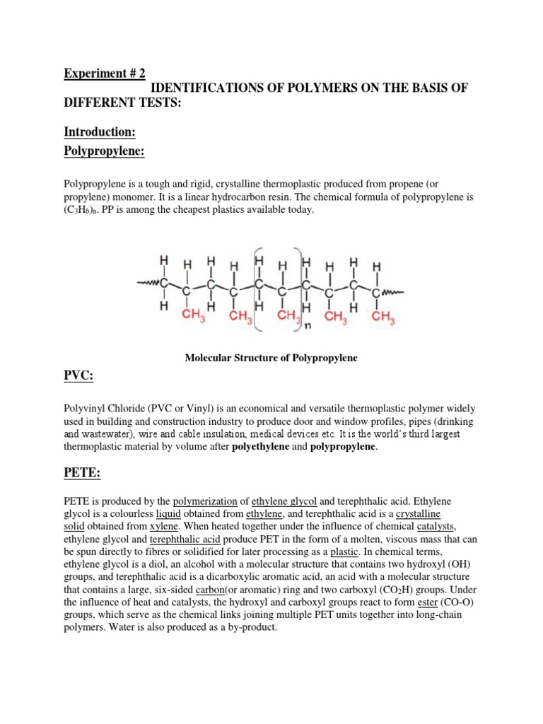 Identifications of Polymers On The Basis of Different Tests | PDF ...