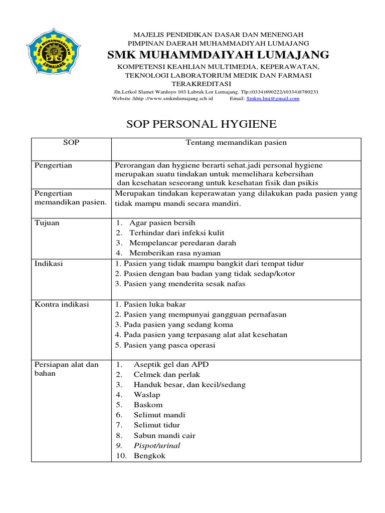 Sop Personal Hygiene-1 | PDF
