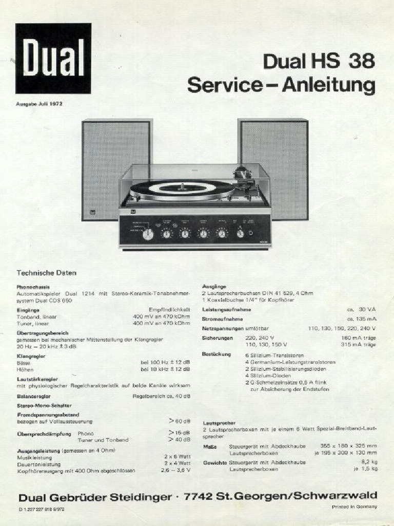 Dual HS 38 Service Manual | PDF