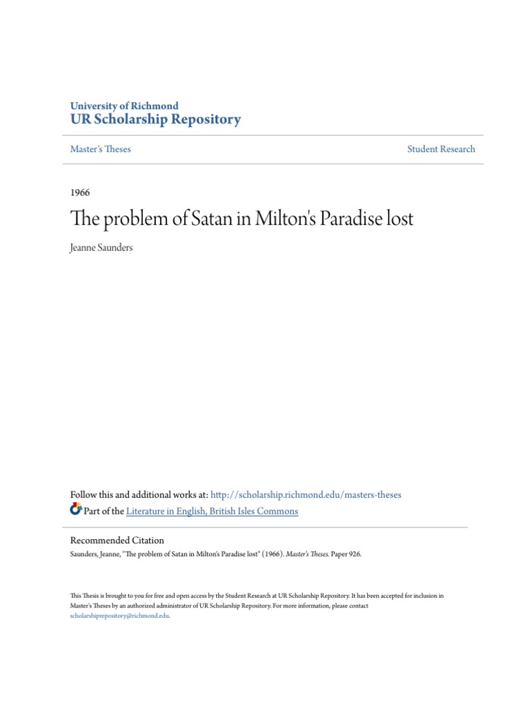 The Problem of Satan in Miltons Paradise Lost PDF | PDF | Paradise Lost ...