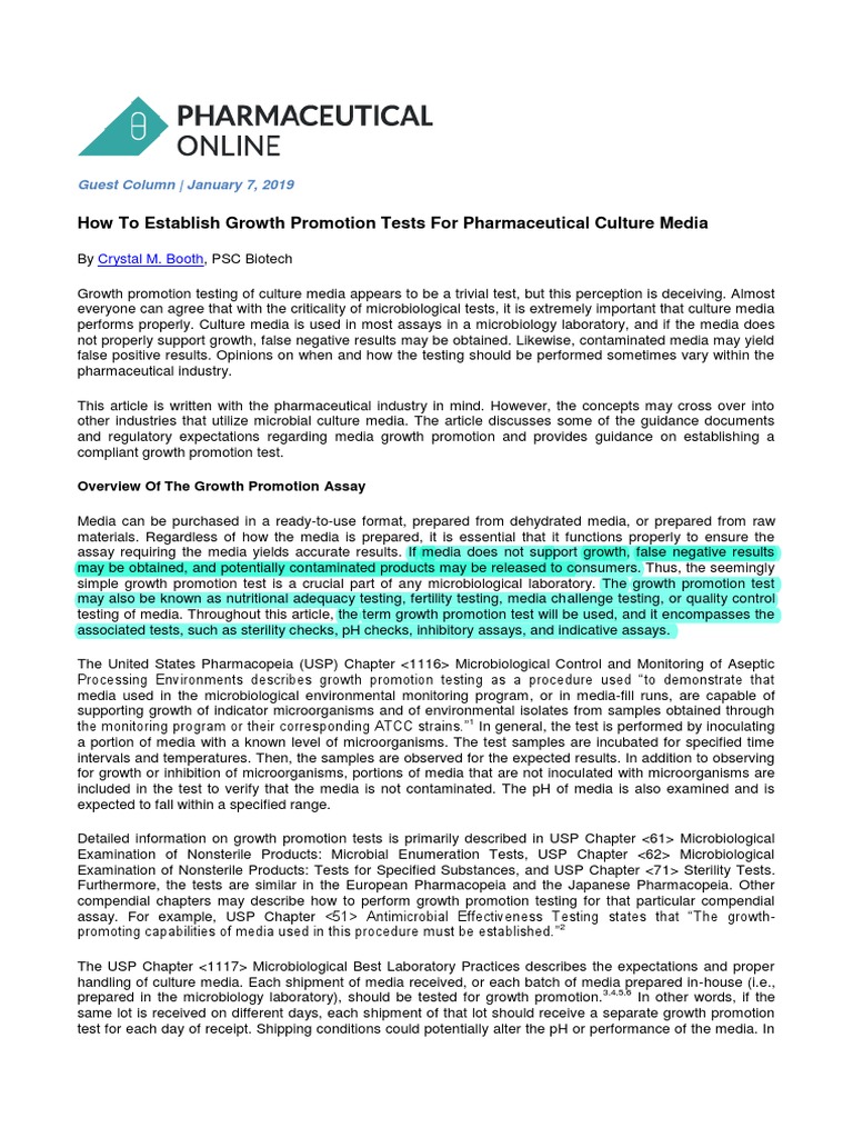 Growth Promoting Test | PDF | Microbiology | Biology