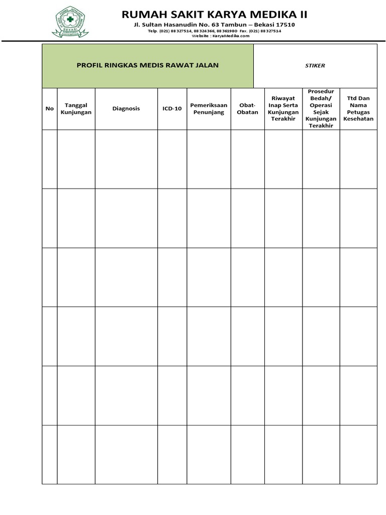 Form Profil Ringkas Medis Rawat Jalan | PDF