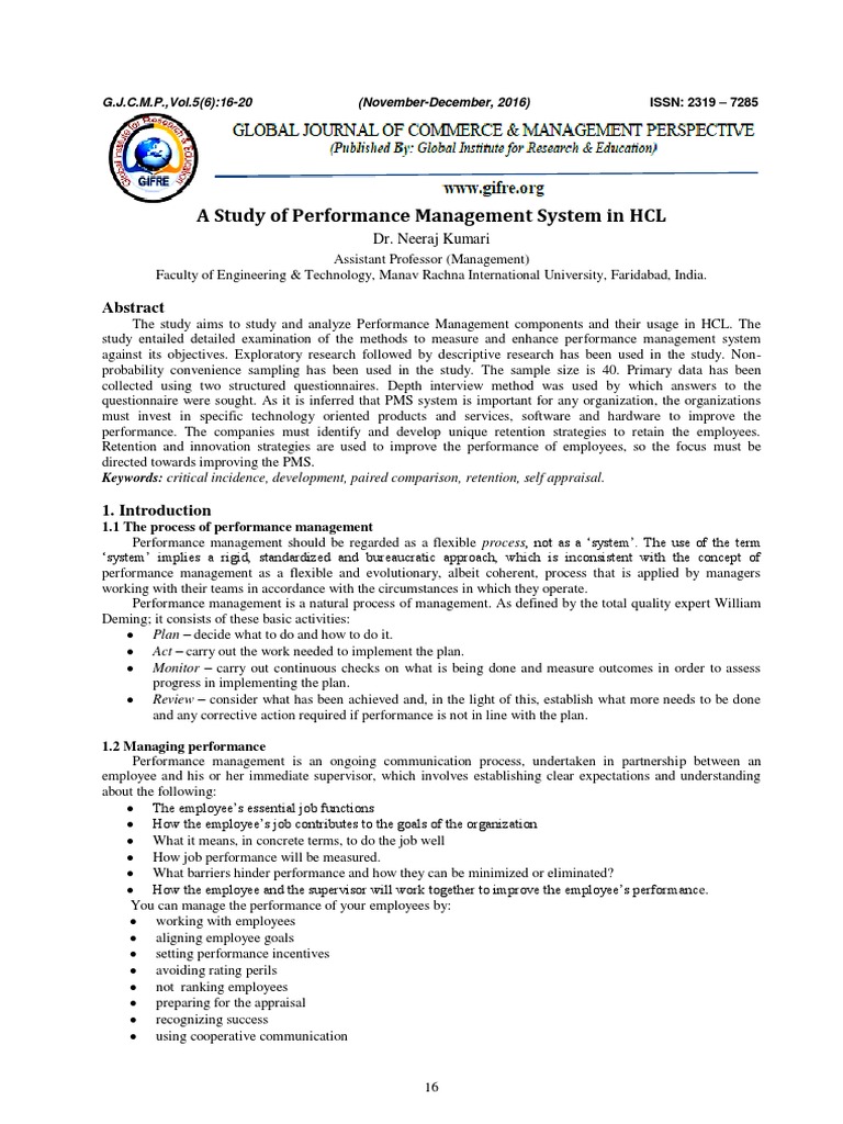 A Study of Performance Management System in HCL | PDF | Performance ...