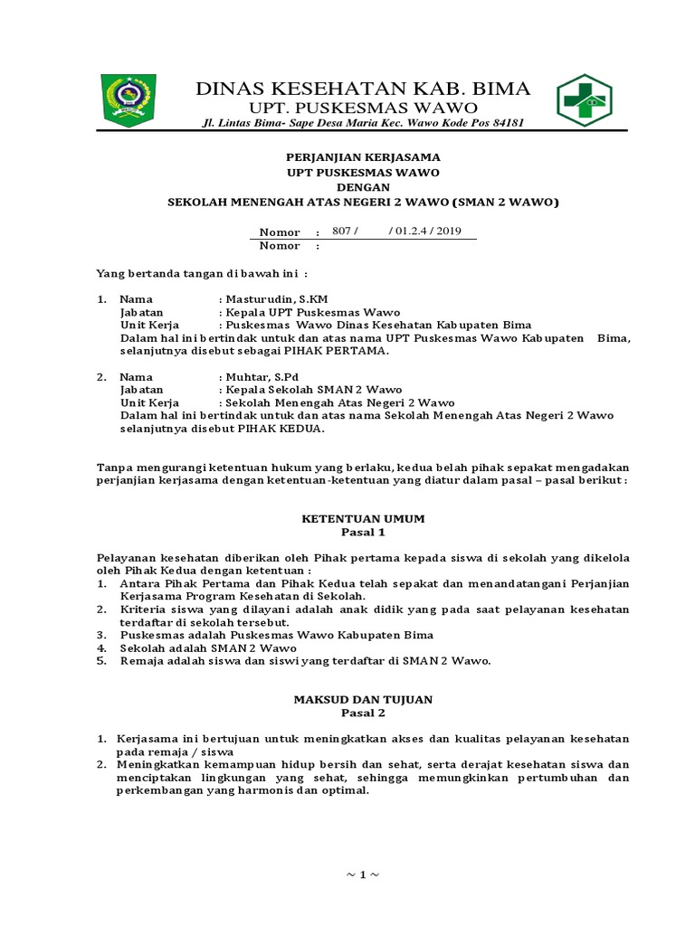 Mou Sekolah Dengan Puskesmas Pdf