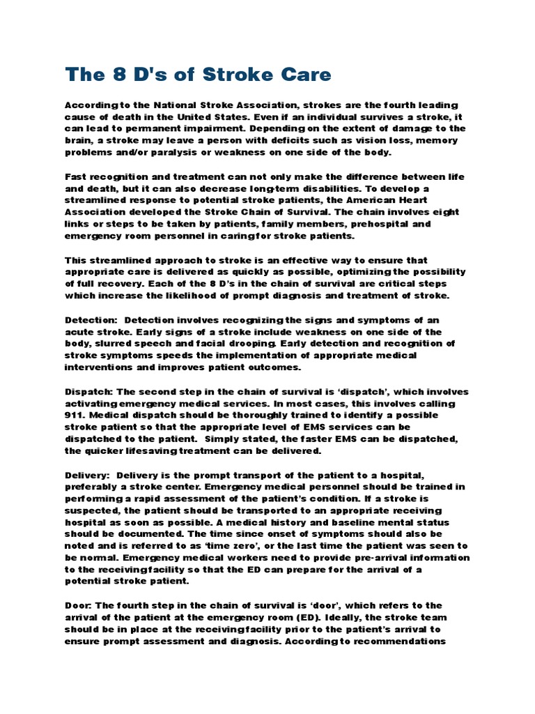 Understanding the 8 D's of Stroke Care | PDF | Stroke | Emergency ...