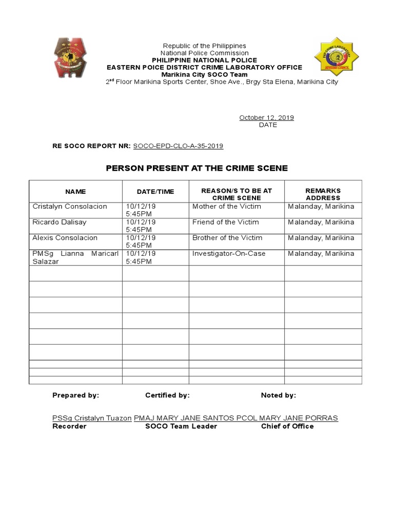 CSI Form 4 SOCO Report Forms | PDF | Criminal Justice | Crime & Violence