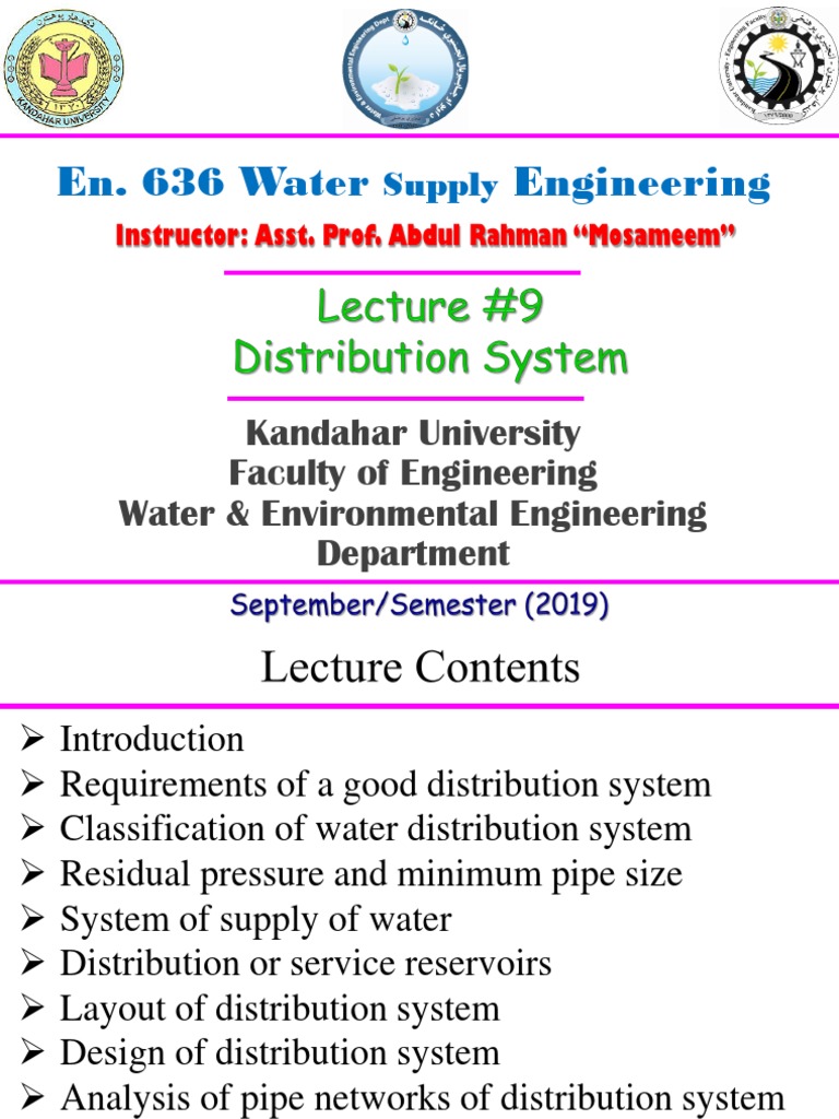 Lecture#8 (Distribution System) PDF | PDF | Water Supply Network | Valve