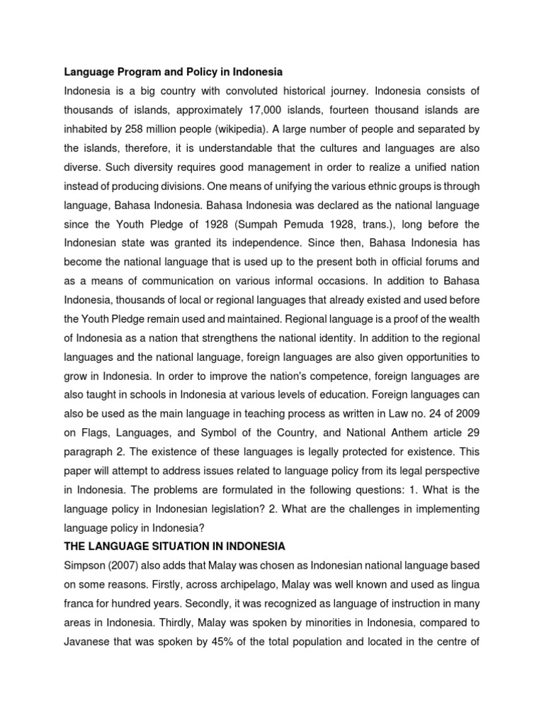 Language Program and Policy in Indonesia | PDF | Indonesian Language ...