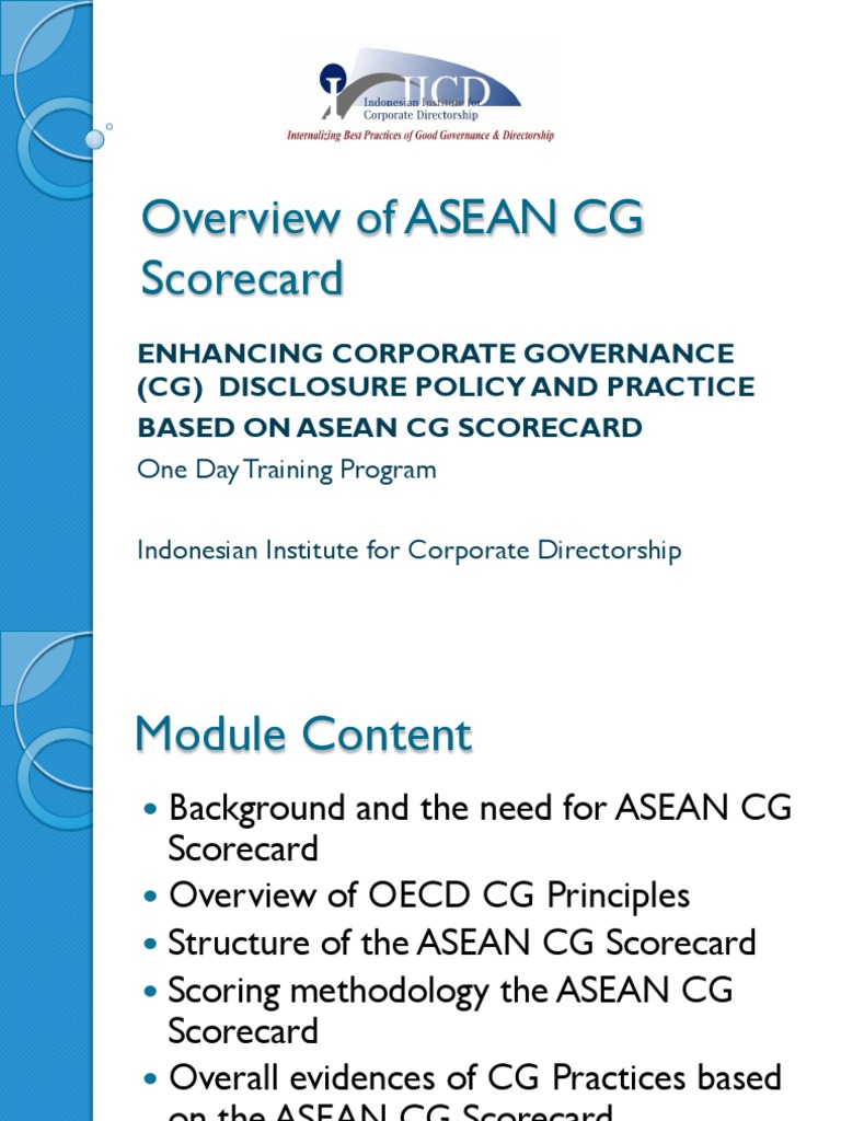 Overview ASEAN CG Scorecard | PDF | Corporate Governance | Government ...