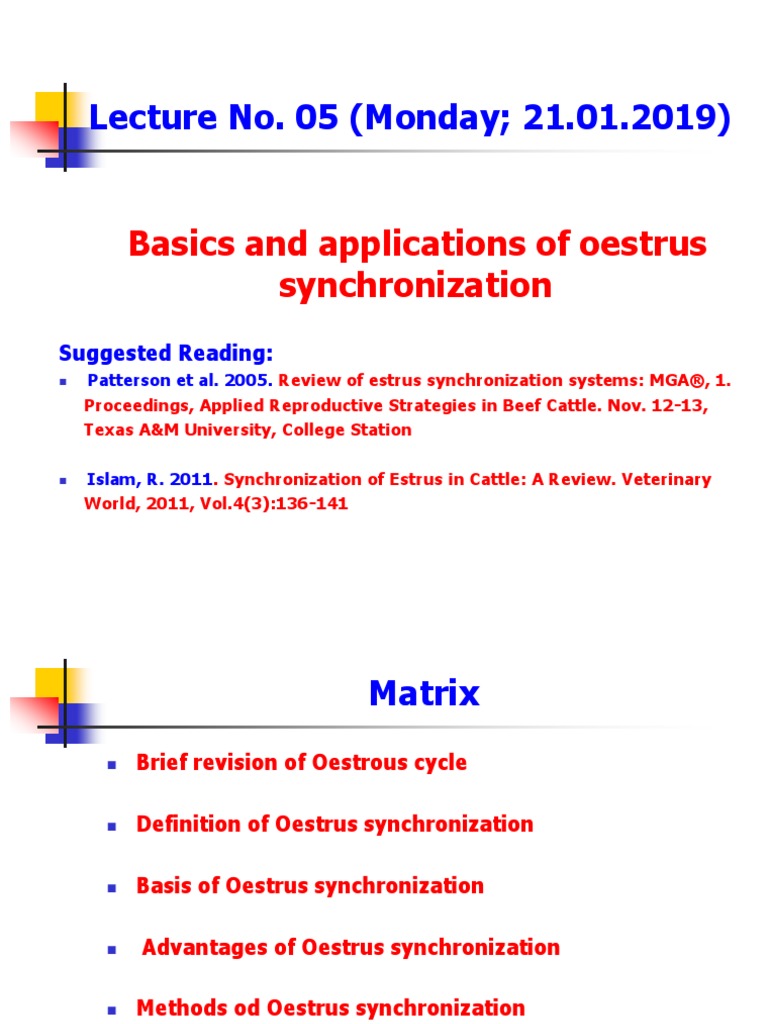 Lecture-05 Synchronization of Oestrus | PDF | Puberty | Endocrine System