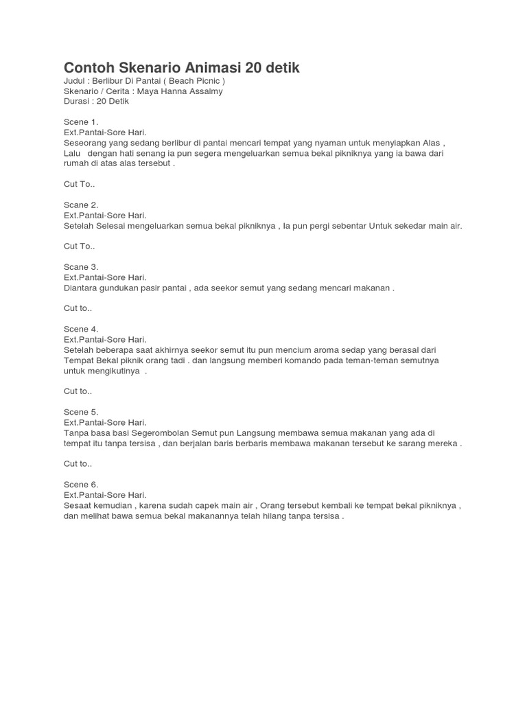 Contoh Skenario Animasi 20 Detik | PDF