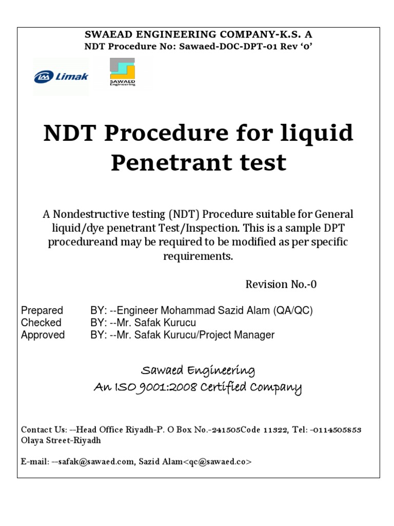 Peneterant Testing For NDT - Procedure Details - Latest Final | PDF ...