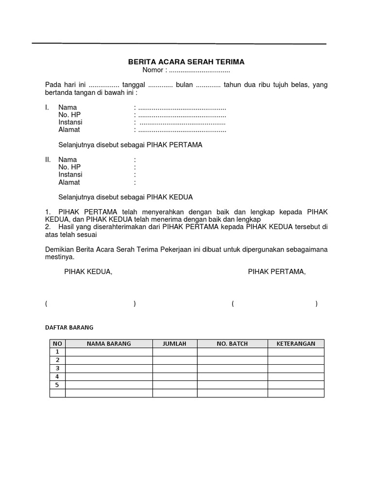 Form Serah Terima | PDF