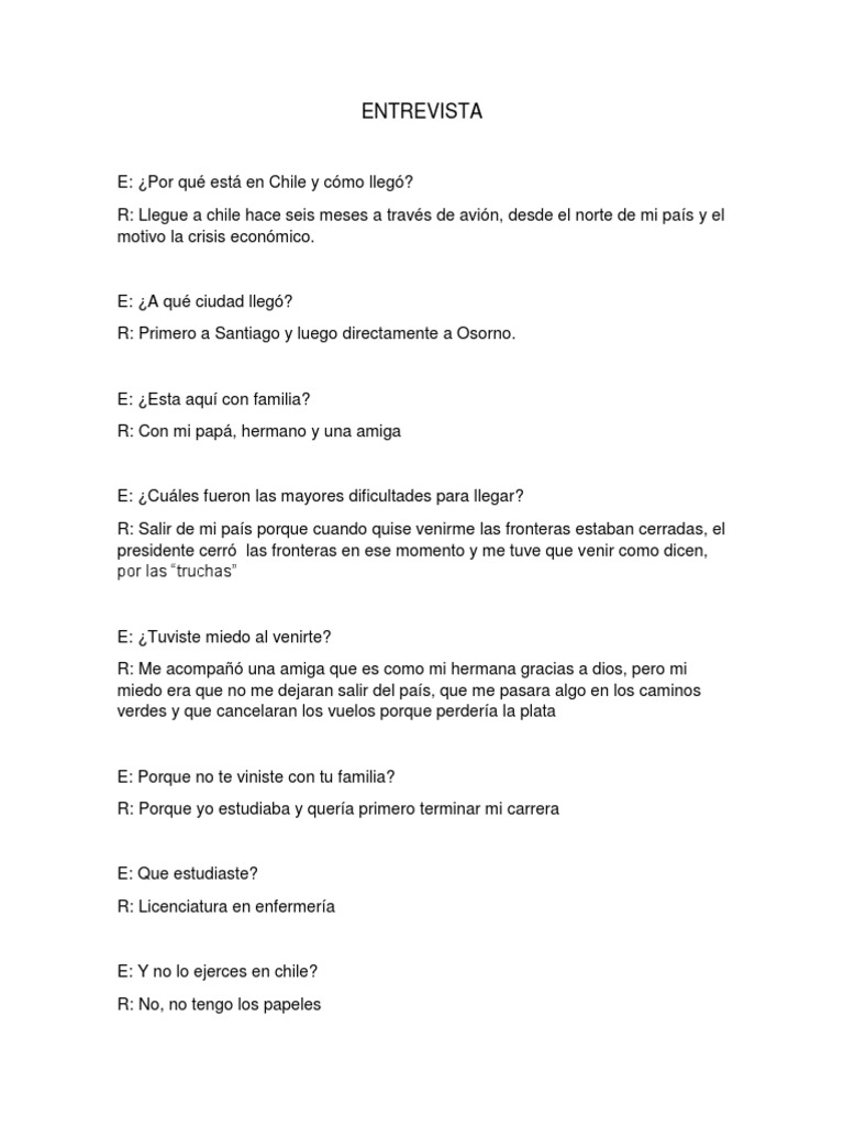 Entrevista A Inmigrantes | PDF