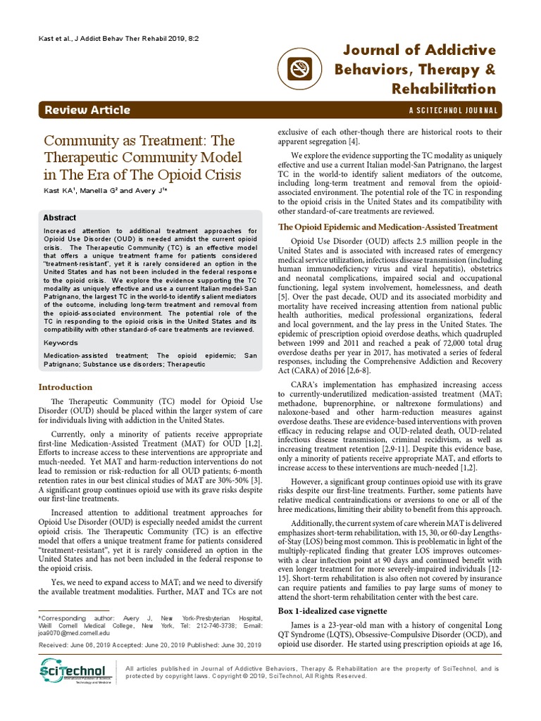 Community As Treatment The Therapeutic Community Model in The Era of ...