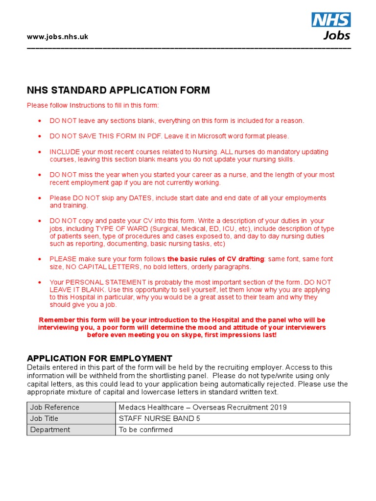 NHS Application Form-Airedale | PDF | Nursing | Discrimination