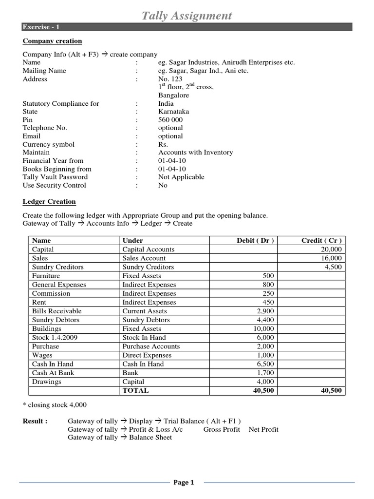 Tally Assignment Company Creation | PDF | Debits And Credits | Money