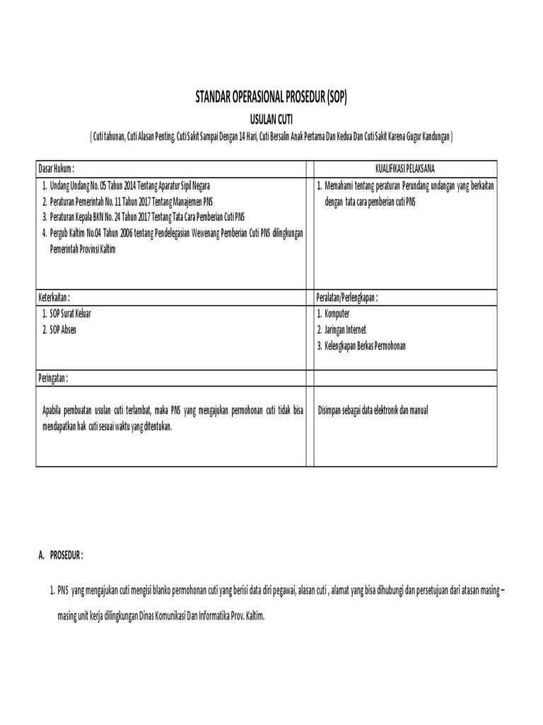 SOP Cuti Tahunan Cuti Alasan Penting Dan Cuti Sakit Kurang Dari 14 Hari ...