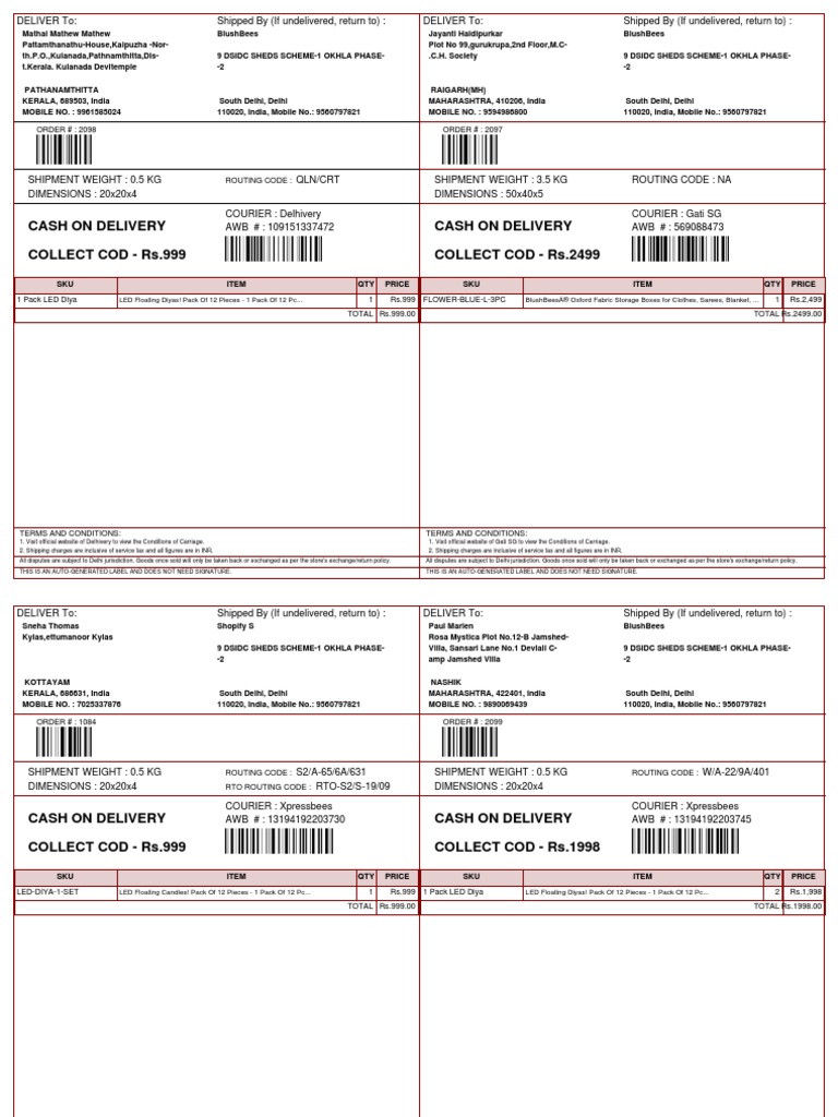 Shipping Label 25432875 109151327381 PDF | PDF | Services (Economics ...