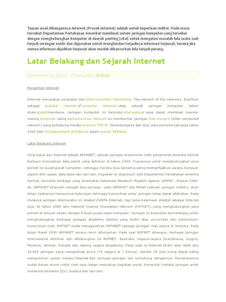 Tujuan Awal Dibangunnya Internet | PDF