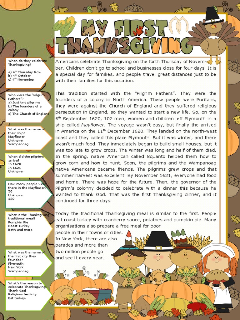Thanksgiving I Reading Comprehension Exercises | PDF | Thanksgiving ...