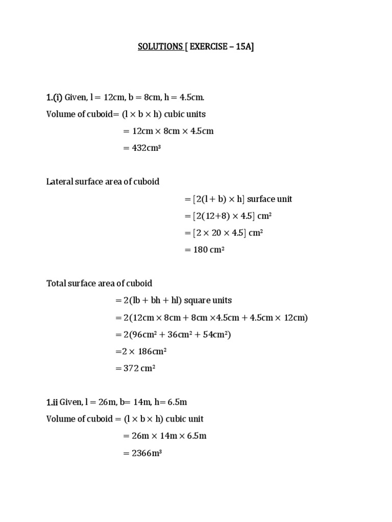 Maths Solution | PDF | Litre | Volume