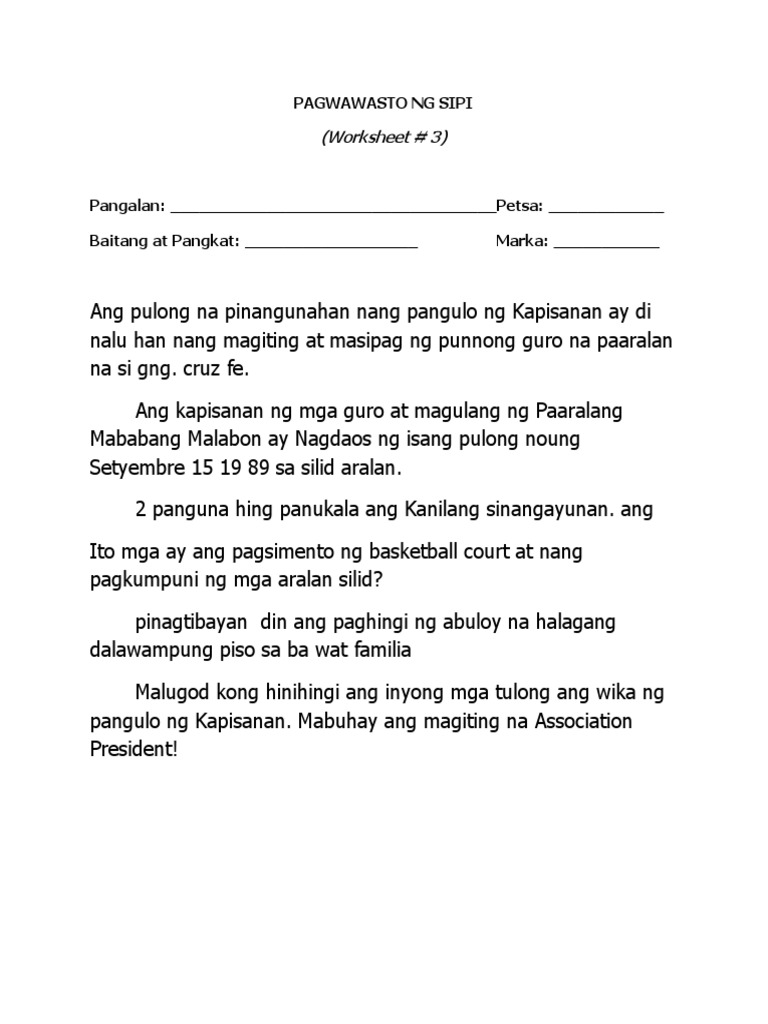 Pagwawasto NG Sipi WS3 | PDF