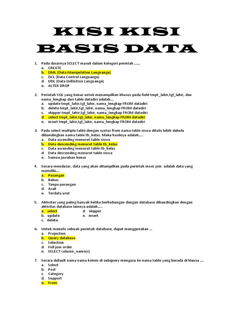 Kisi Kisi Basis Data | PDF