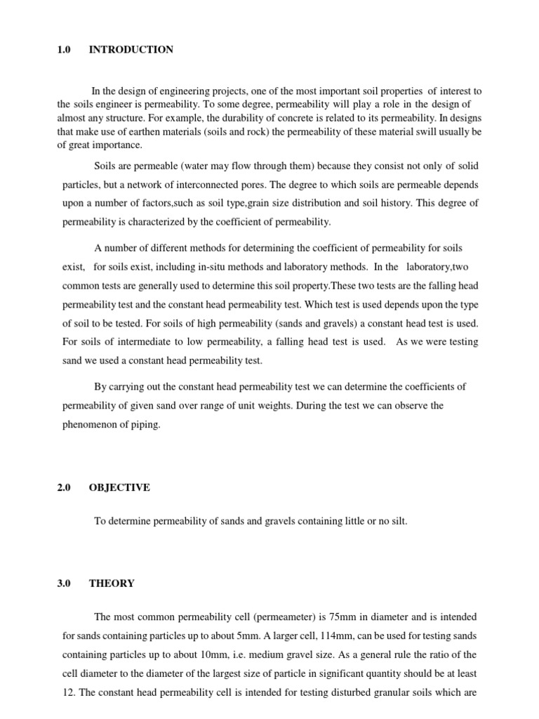 Constant Falling Head Permeability Test Lab Report | Soil ...