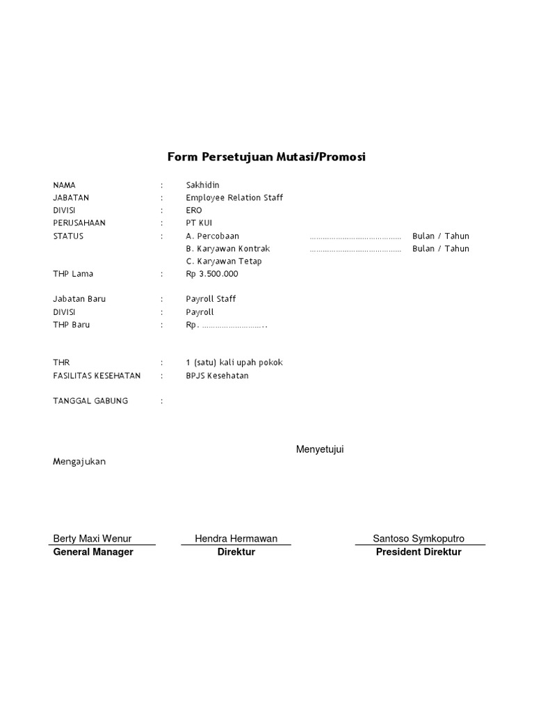 Form Persetujuan Mutasi Promosi | PDF