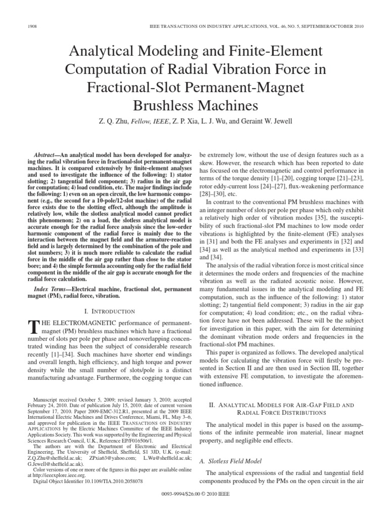 Analytical Modeling and Finite-Element Computation of Radial Vibration Force in Fractional-Slot ...