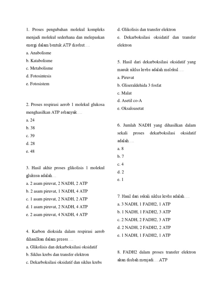 Soal Biologi Metabolisme | PDF