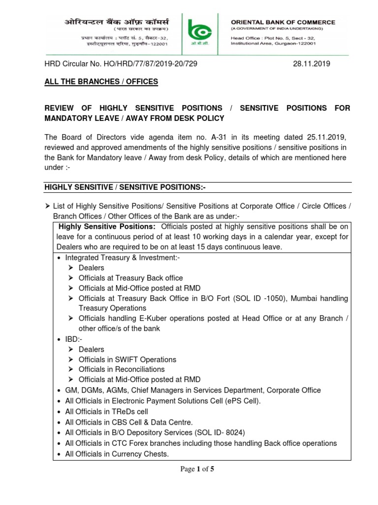 Mandatory Leave | PDF | Audit Committee | Business