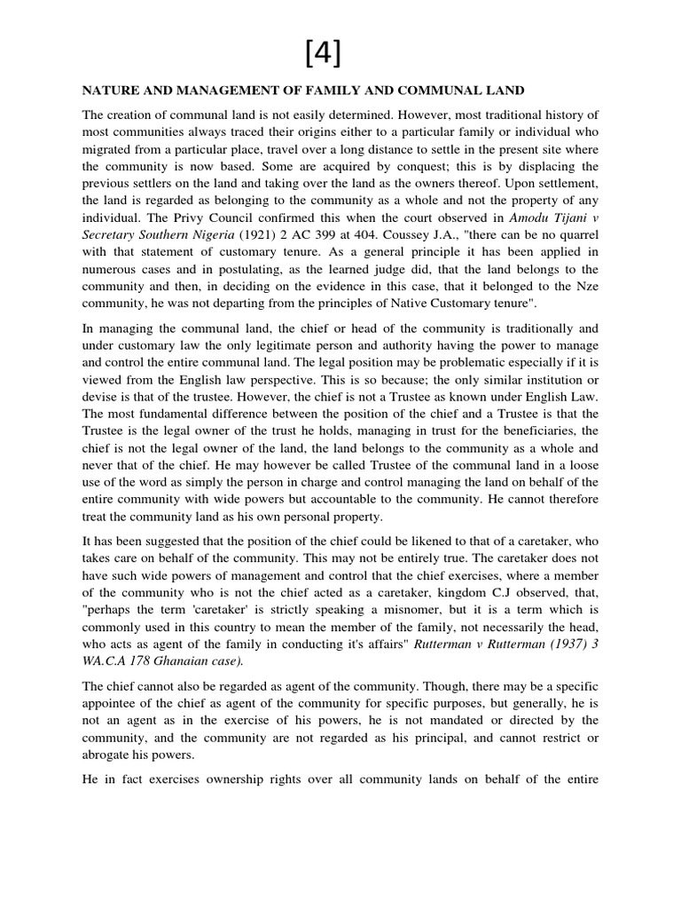 4 Nature and Management of Family and Communal Land - 4 | PDF ...