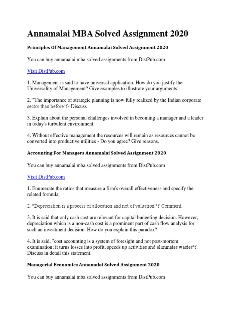 Annamalai MBA Solved Assignment 2020 | PDF | Strategic Management ...